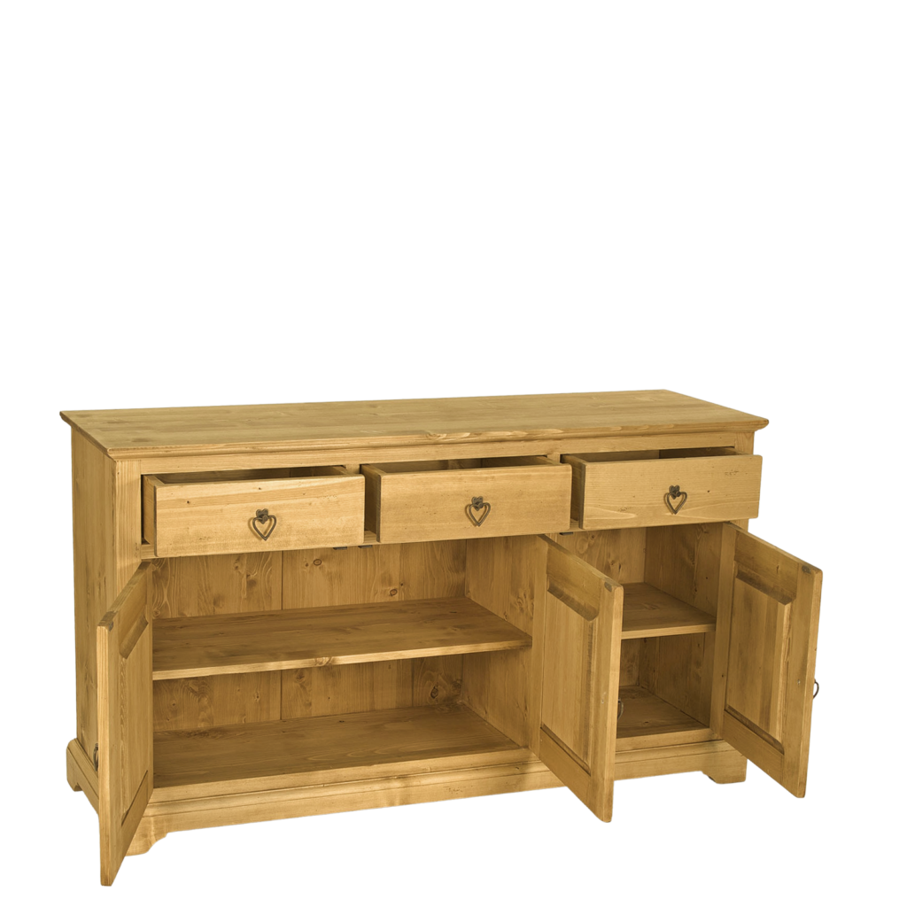 Buffet en Pin 3 portes Sculpté Style Montagne | meublespin.fr
