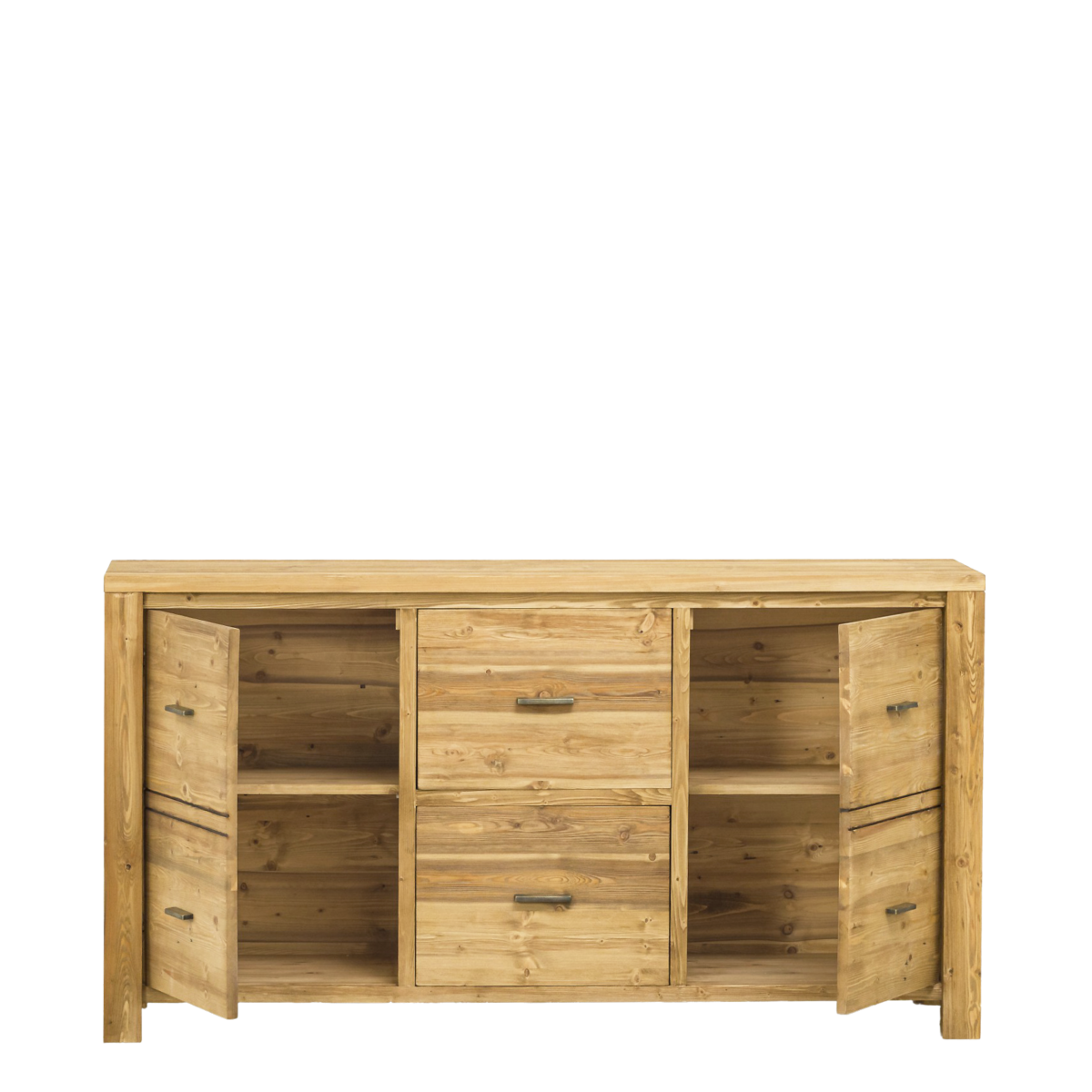 Buffet Bas 2 Portes + 2 Tiroirs en Pin Brossé Montana 160 cm